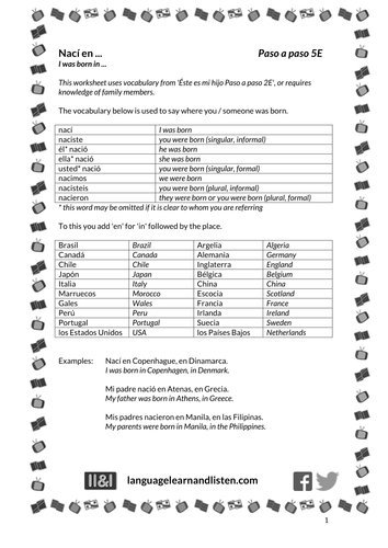 Nací en ... (I was born in ...) | Teaching Resources