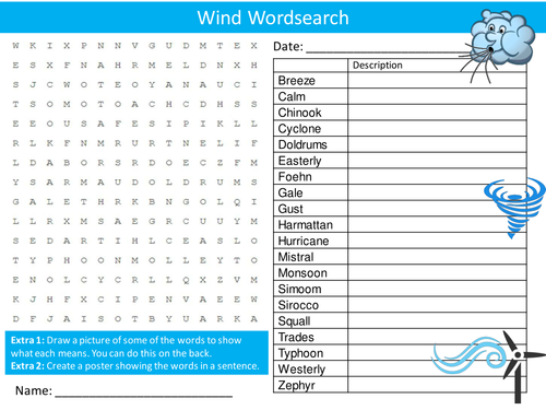 Wind Weather Terms Wordsearch Literacy Starter Activity Homework Cover ...