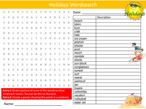 Holidays Wordsearch Summer Activities Literacy Starter Activity ...