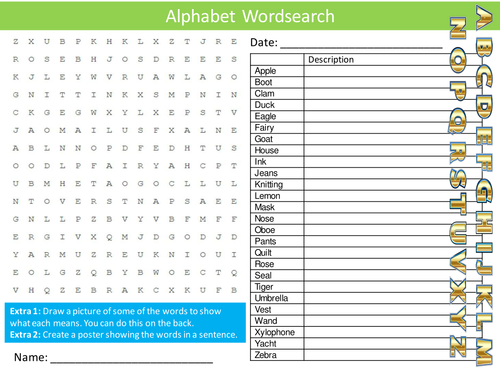 Alphabet Wordsearch ABC Learning Literacy Starter Activity Homework ...
