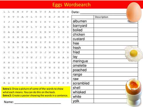 Eggs Wordsearch Food Technology Literacy Starter Activity Homework ...