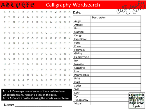 Calligraphy Wordsearch Art Handwriting Literacy Starter Activity ...