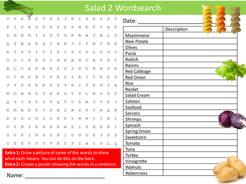 Salads 2 Wordsearch Food Technology Literacy Starter Activity Homework ...