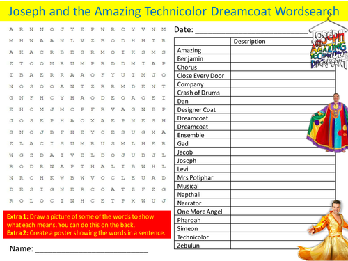 Joseph and the Amazing Technicolor Dreamcoat Wordsearch Starter ...