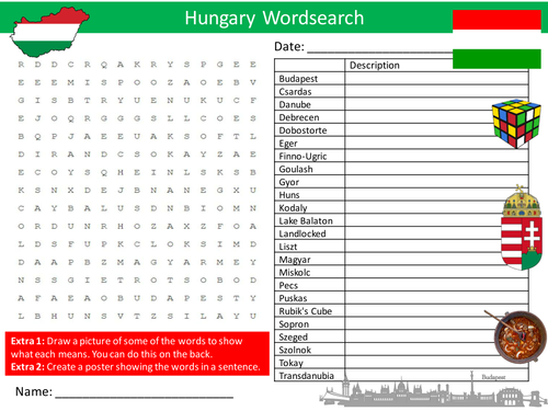 Hungary Wordsearch Countries Geography Literacy Starter Activity ...