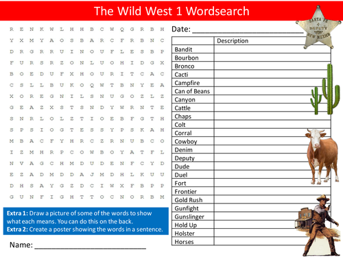 The Wild West 1 Wordsearch America Cowboys Literacy Starter Activity ...