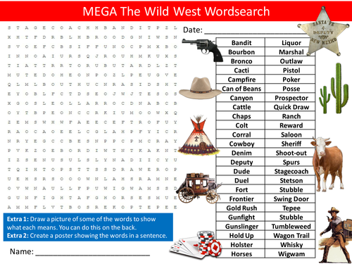 3 x The Wild West Wordsearch America Cowboys Literacy Starter Activity ...