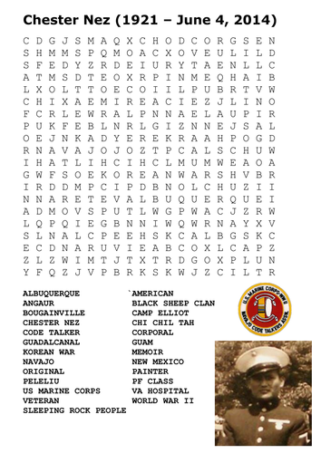 Chester Nez - Navajo Code Talker Word Search | Teaching Resources