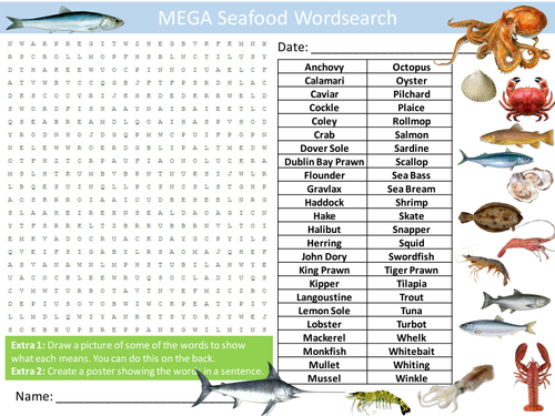 Seafood 1&2 Wordsearch Food Technology Literacy Starter Activity ...