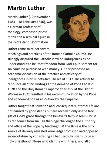 Martin Luther Handout | Teaching Resources