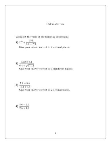 Calculator use worksheet (with answers) | Teaching Resources