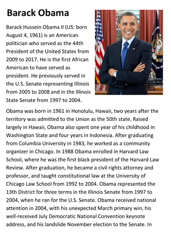 Barack Obama Handout | Teaching Resources