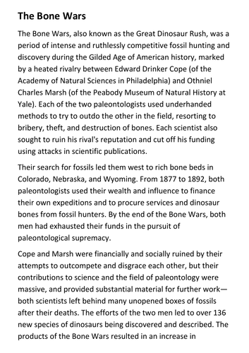 The Bone Wars Handout | Teaching Resources
