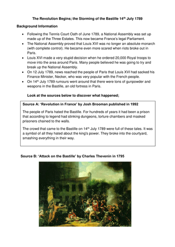 Lesson 7- French Revolution and Napoleon - Storming of the Bastille ...