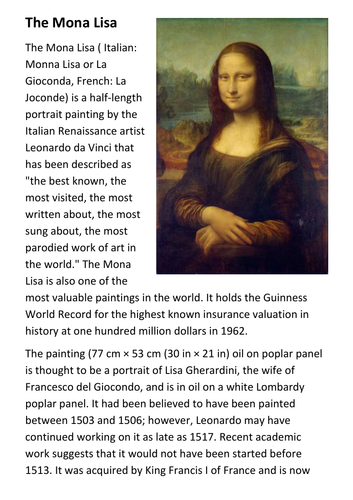 The Mona Lisa Handout | Teaching Resources