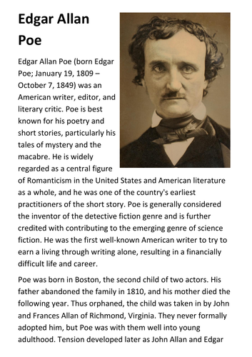 Edgar Allan Poe Handout | Teaching Resources