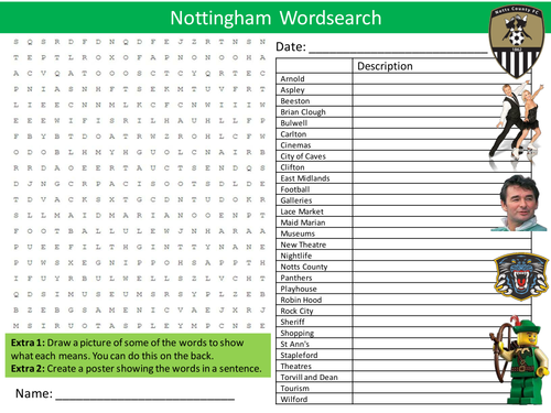 Nottingham Wordsearch City County Literacy Starter Activity Homework ...