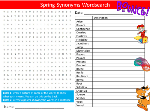 Spring Synonyms Wordsearch English Language Literacy Starter Activity ...