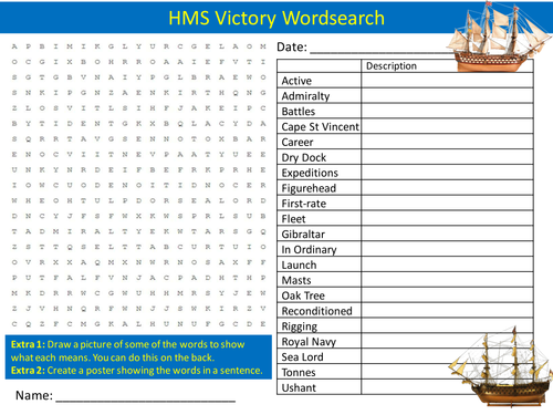 HMS Victory Wordsearch History Literacy Starter Activity Homework Cover ...