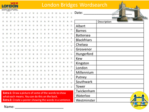 London Bridges Wordsearch City Geography Literacy Starter Activity ...