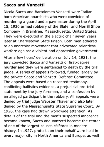 Sacco and Vanzetti Handout | Teaching Resources