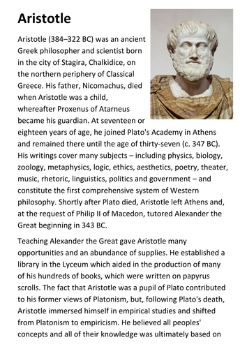 Aristotle Handout | Teaching Resources