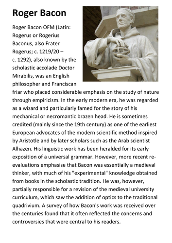 Roger Bacon Handout | Teaching Resources