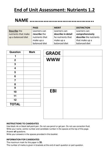 End of Unit Assessment - Nutrients | Teaching Resources End of Unit Assessment - Nutrients | Teaching Resources