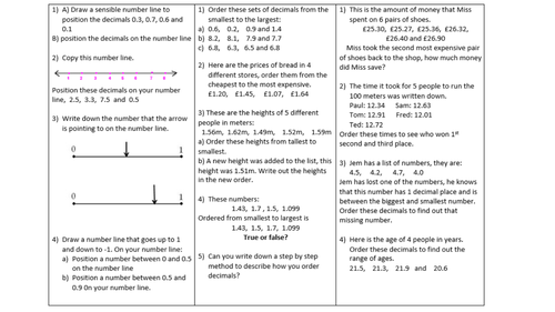 Ordering decimals differentiated | Teaching Resources