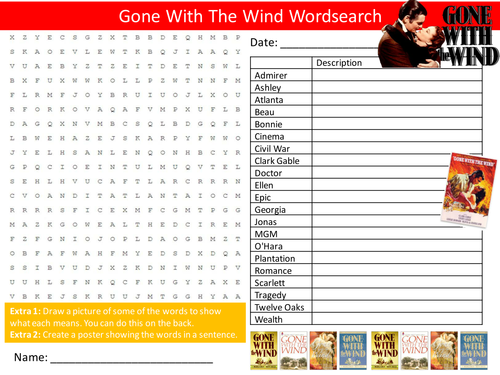 Gone With The Wind Wordsearch Novel Movies English Starter Activity ...