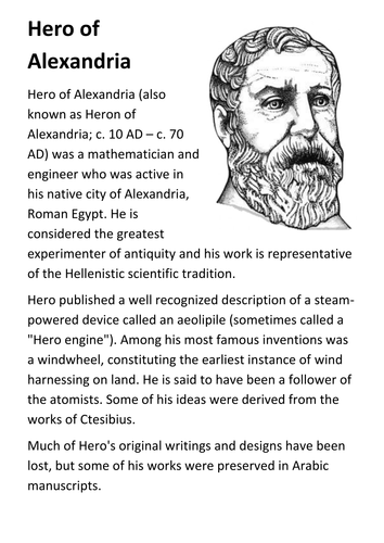 Hero of Alexandria Handout | Teaching Resources