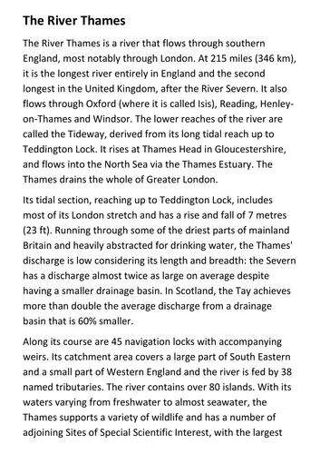 The River Thames Handout | Teaching Resources