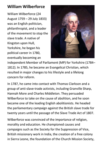 William Wilberforce Handout | Teaching Resources