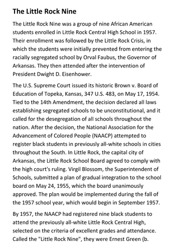 The Little Rock Nine Handout | Teaching Resources