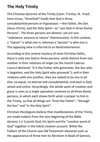 The Trinity Handout | Teaching Resources