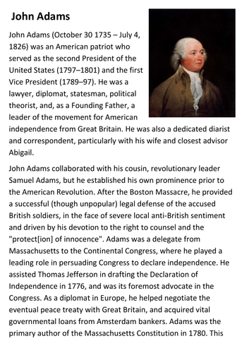 John Adams Handout | Teaching Resources