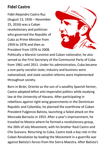 Fidel Castro Handout | Teaching Resources