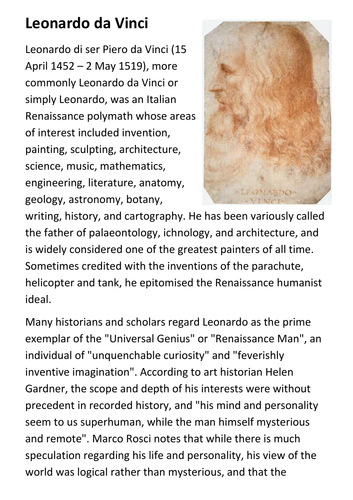 Leonardo da Vinci Handout | Teaching Resources