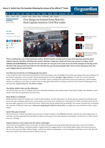 Practising source analysis: Captain America- Civil War | Teaching Resources