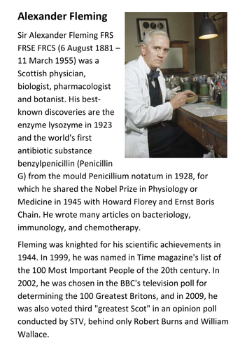 Alexander Fleming Handout | Teaching Resources