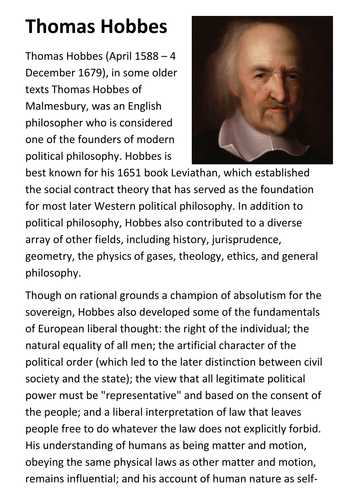 Thomas Hobbes Handout | Teaching Resources