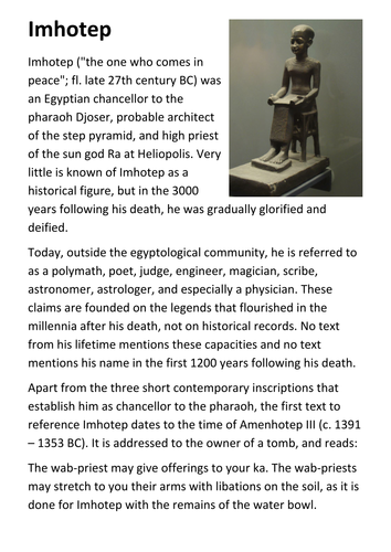 Imhotep Handout | Teaching Resources