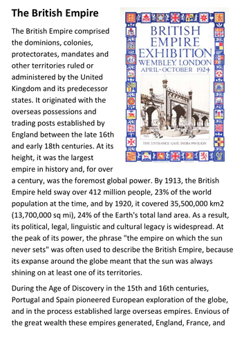 The British Empire Handout | Teaching Resources