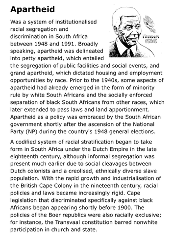 Apartheid Handout | Teaching Resources