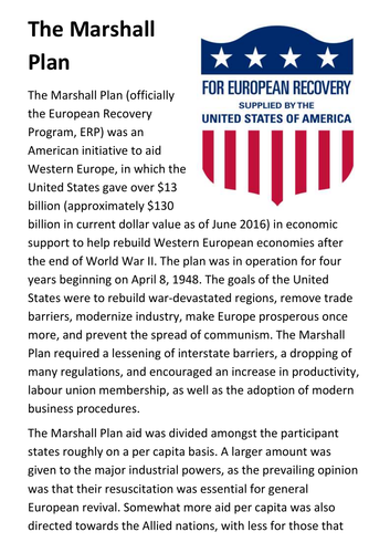 The Marshall Plan Handout | Teaching Resources