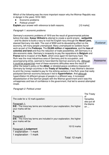 Model Paragraph 12 mark bullet-point question | Teaching Resources