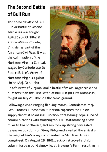 The Second Battle of Bull Run Handout | Teaching Resources