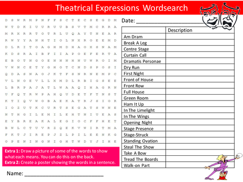Theatrical Expressions Wordsearch Drama Theatre Starter Activity ...