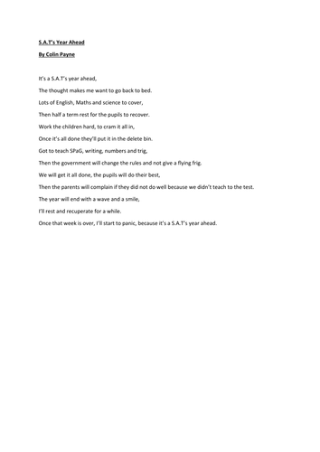 SATs year ahead poem | Teaching Resources