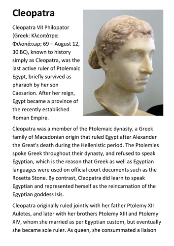 Cleopatra Handout | Teaching Resources